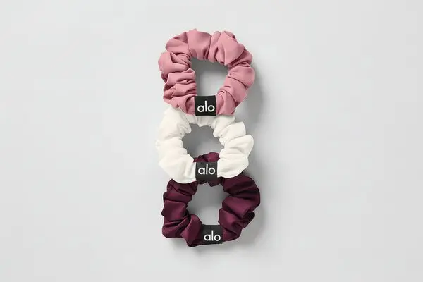 Alo Yoga Fresh Mini Scrunchie 3-pack - Burgundy/pink Wild Rose/ivory