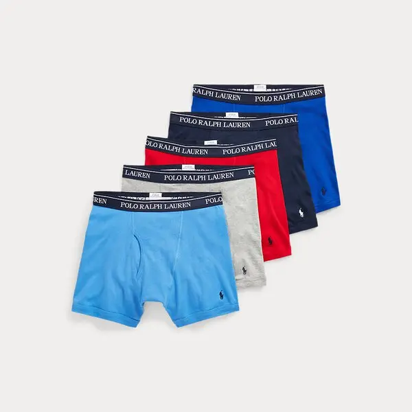 Ralph Lauren Cotton Wicking Boxer Brief 5-pack - Blue/grey/red