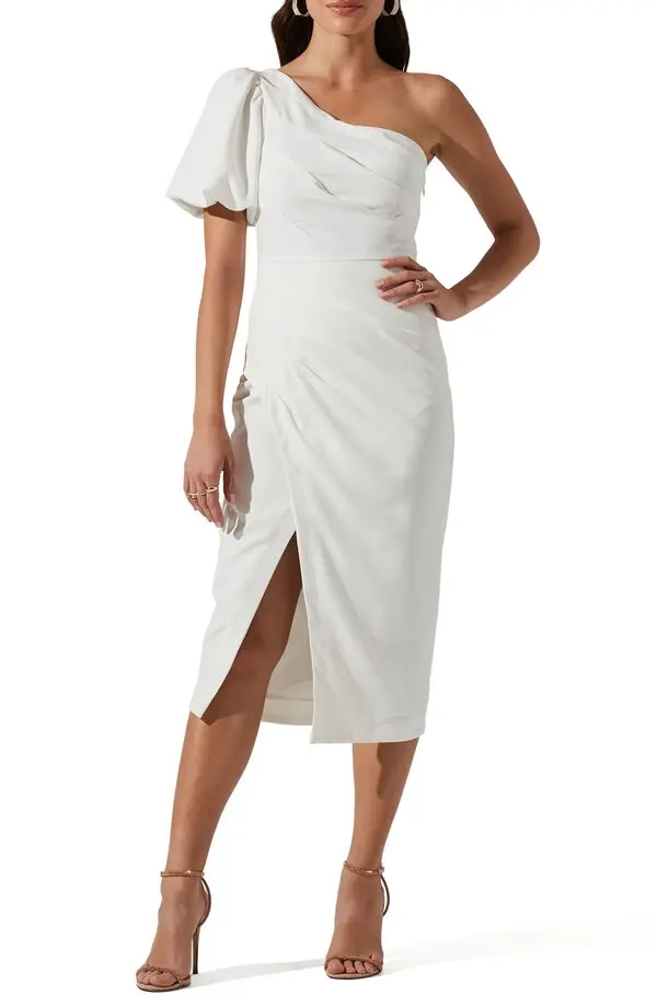 Astr The Label Joelle One-Shoulder Puff Sleeve Dress In White - 55% Off |  Editorialist