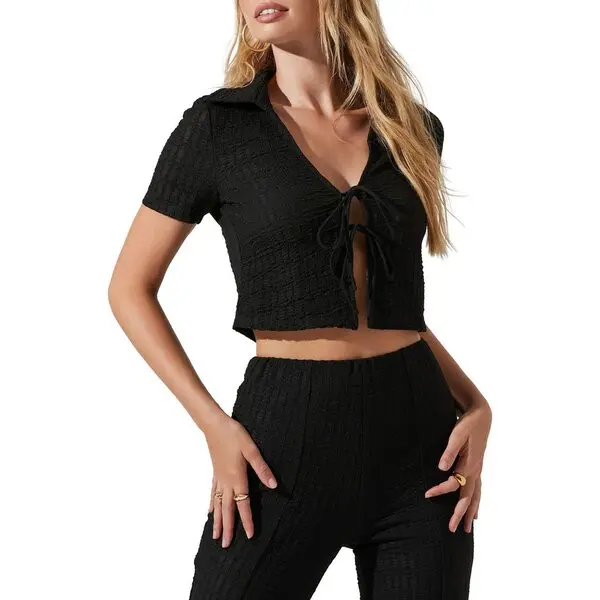 Astr The Label Zoey Textured Tie-front Crop Top