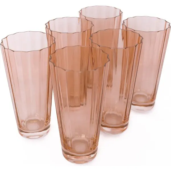 ESTELLE COLORED GLASS Sunday Set Of 6 Highball Glasses - Blush Pink