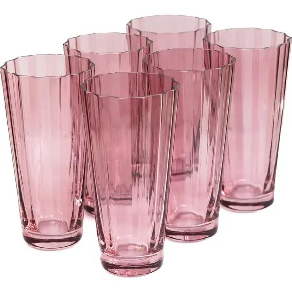 ESTELLE COLORED GLASS Sunday Set Of 6 Highball Glasses - Rose