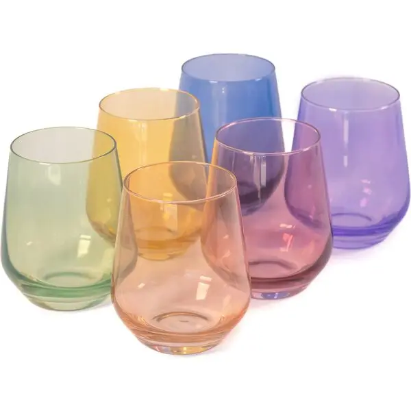 ESTELLE COLORED GLASS Set Of 6 Stemless Wine Glasses - Pastel Mixed