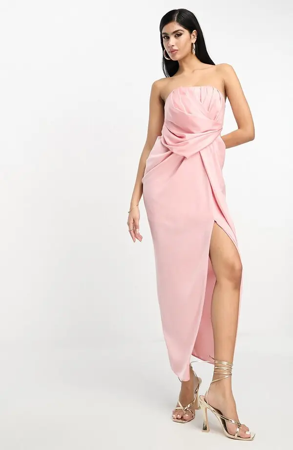 strapless open back dress Blush Pink Ruffled Wedding Dress Vintage Strapless Ball Gown 67463 –  Viniodress main image 0