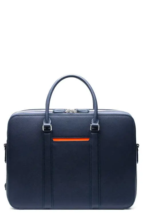MAVERICK & CO. Manhattan Double Zip Leather Briefcase - Navy