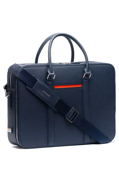 MAVERICK & CO. Manhattan Double Zip Leather Briefcase - Navy