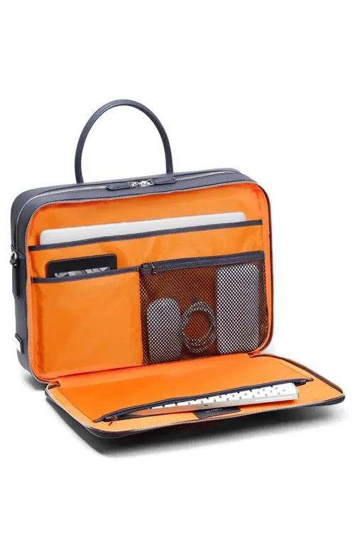 MAVERICK & CO. Manhattan Double Zip Leather Briefcase - Navy