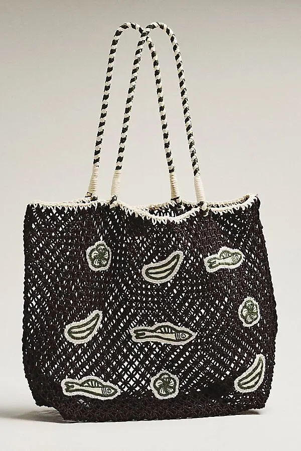Clare V. Woven Tote With Embroidered Detailing - Chocolate