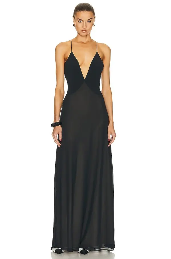 sheer deep v long slip dress helsa Helsa Sheer Deep V Slip Dress