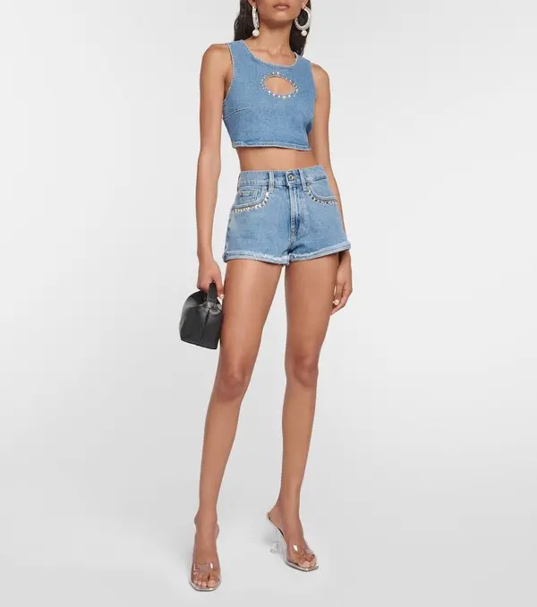 7 For All Mankind Embellished Denim Crop Top