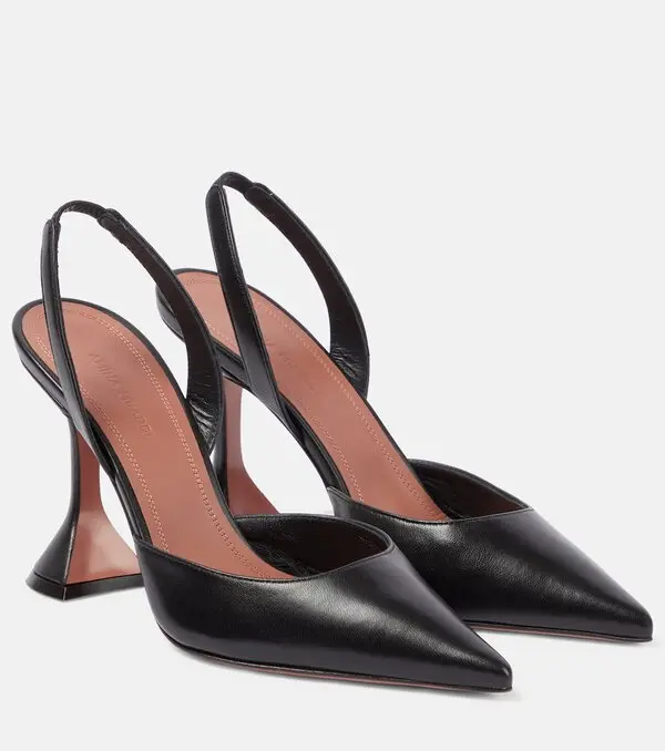 Amina Muaddi Holli Leather Slingback Pumps - Black