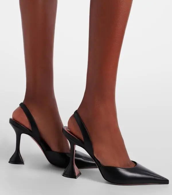 Amina Muaddi Holli Leather Slingback Pumps - Black