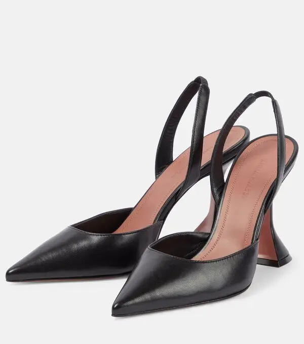 Amina Muaddi Holli Leather Slingback Pumps - Black