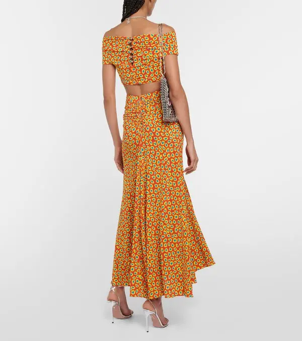 Rabanne Printed Strapless Crop Top - Red