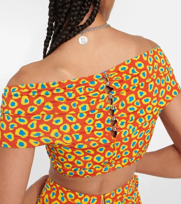 Rabanne Printed Strapless Crop Top - Red