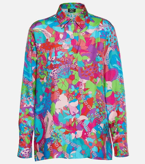 Versace X Dua Lipa Floral Summer Silk Twill Shirt - Blue