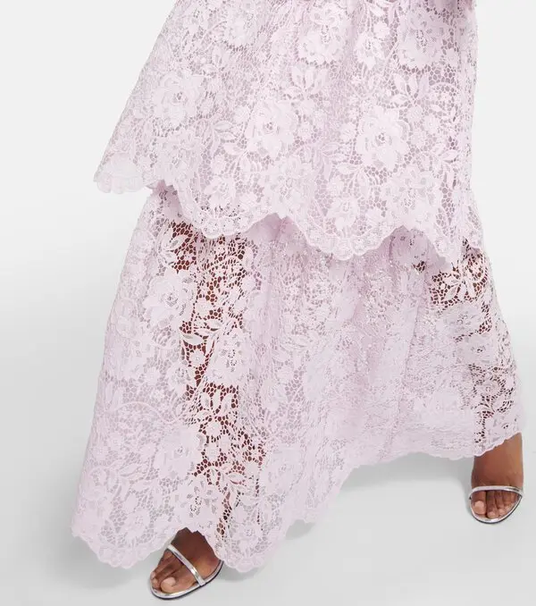 Self-Portrait Tiered Lace Maxi Dress In Pink - 30% Off | Editorialist