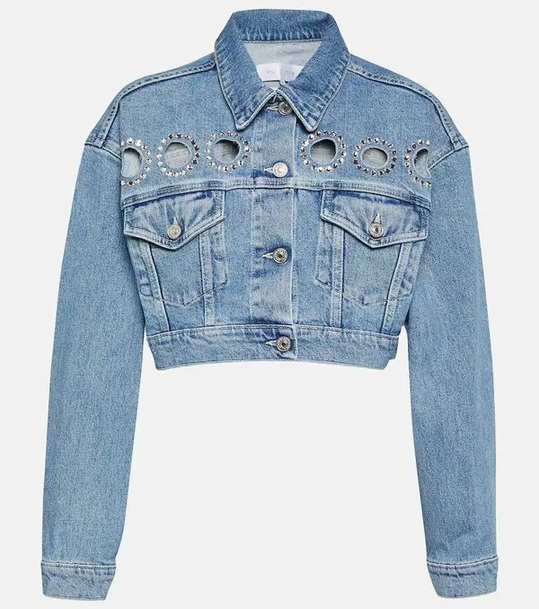 7 For All Mankind Babe Embellished Cropped Denim Jacket