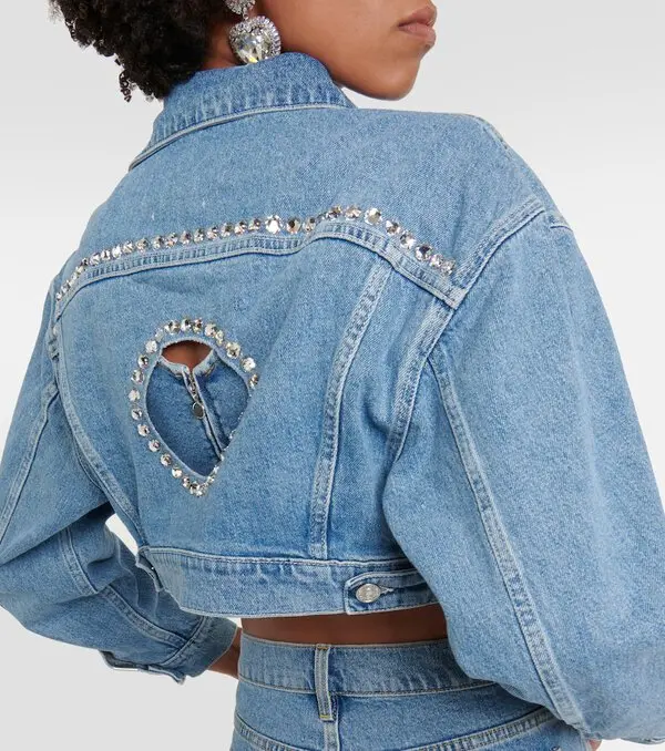 7 For All Mankind Babe Embellished Cropped Denim Jacket