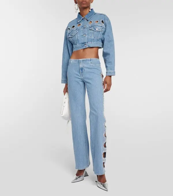 7 For All Mankind Babe Embellished Cropped Denim Jacket