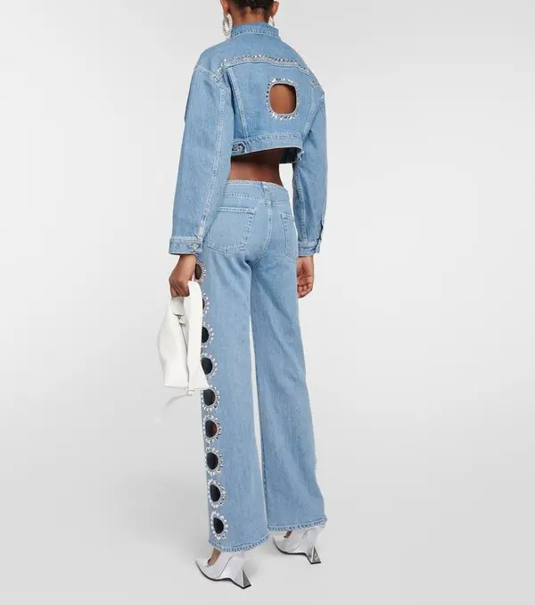 7 For All Mankind Babe Embellished Cropped Denim Jacket