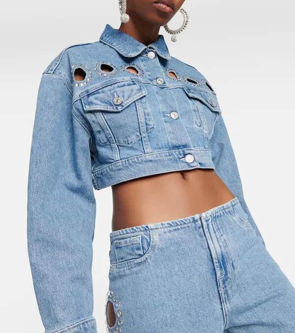 7 For All Mankind Babe Embellished Cropped Denim Jacket
