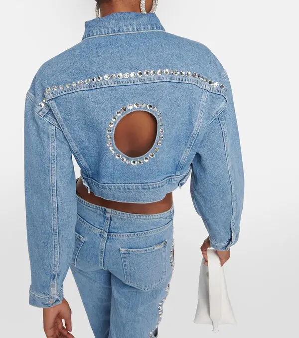 7 For All Mankind Babe Embellished Cropped Denim Jacket