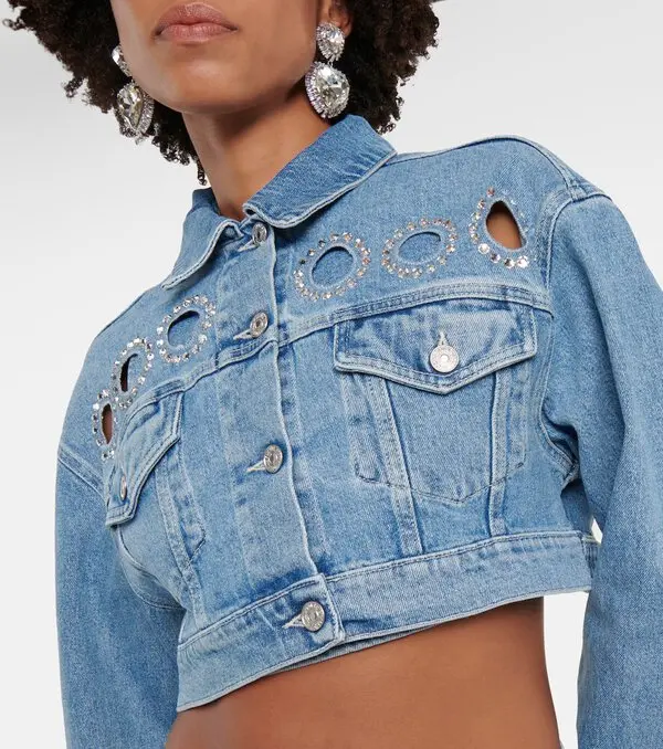 7 For All Mankind Babe Embellished Cropped Denim Jacket
