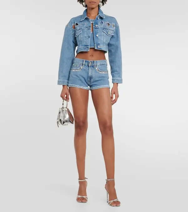 7 For All Mankind Babe Embellished Cropped Denim Jacket