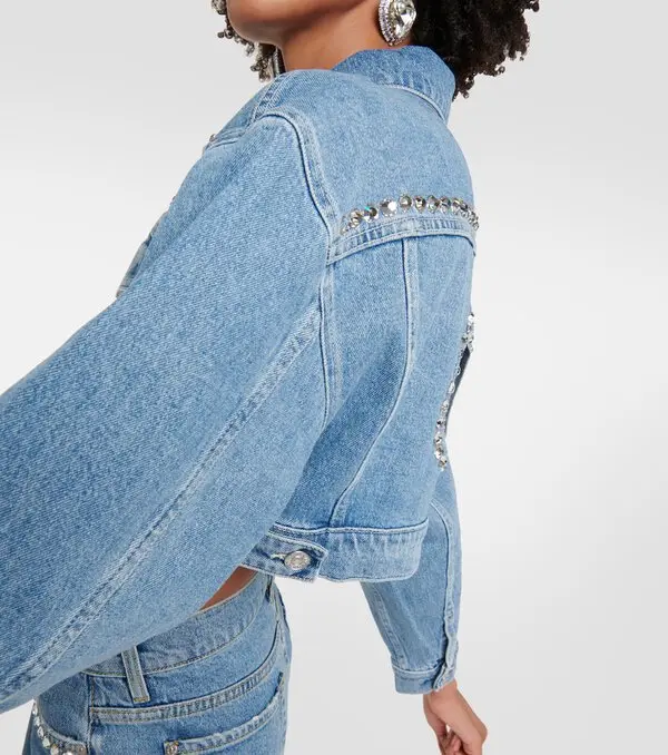 7 For All Mankind Babe Embellished Cropped Denim Jacket