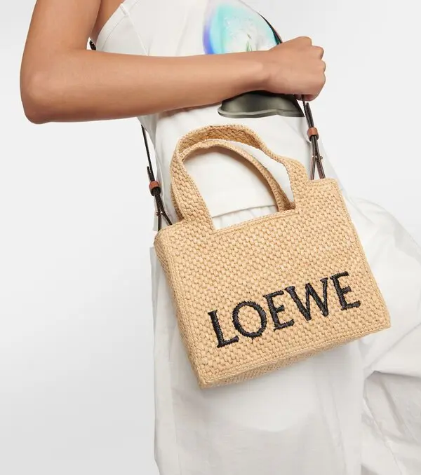 Loewe Logo Raffia Tote Bag - Beige