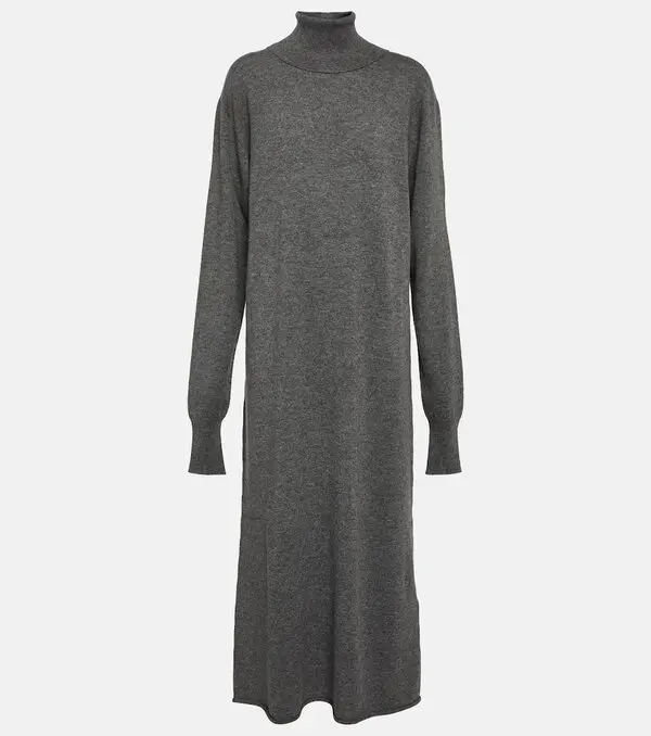 JIL SANDER Cashmere Turtleneck Midi Dress - Grey