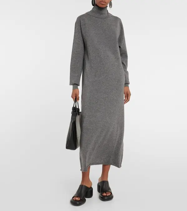 JIL SANDER Cashmere Turtleneck Midi Dress - Grey