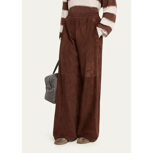 Brunello Cucinelli Suede Wide-leg Pull-on Pants
