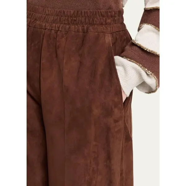Brunello Cucinelli Suede Wide-leg Pull-on Pants