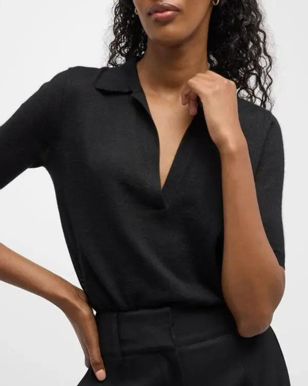 Gabriela Hearst Frank Cashmere Polo Top - Black