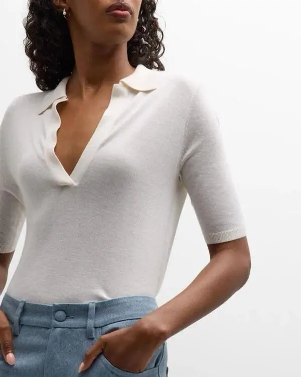 Gabriela Hearst Frank Cashmere Polo Top - Ivory