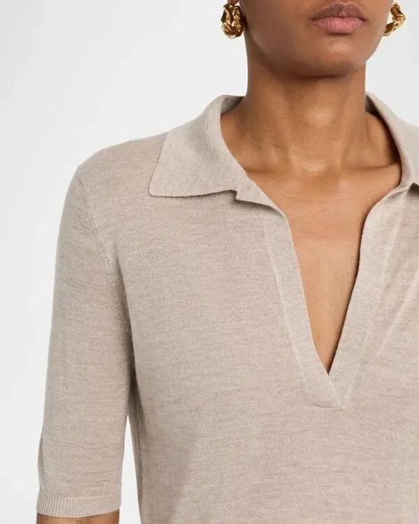 Gabriela Hearst Frank Cashmere Polo Top - Oatmeal