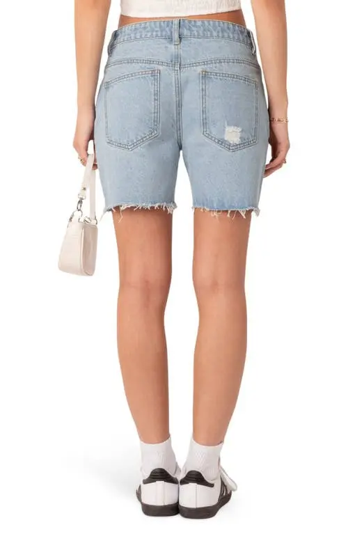 EDIKTED Tomboy Low Rise Denim Shorts - Light-blue