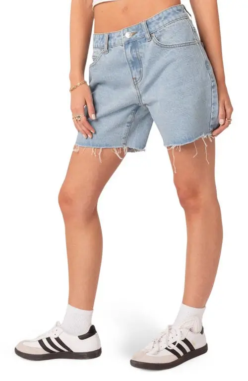 EDIKTED Tomboy Low Rise Denim Shorts - Light-blue