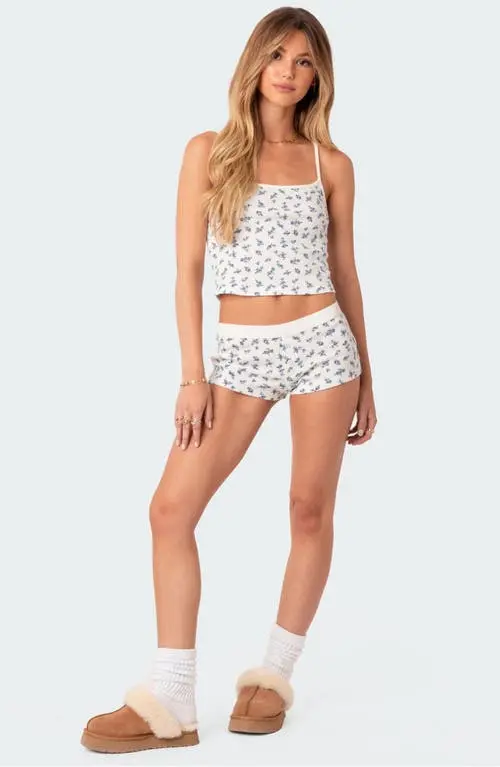 EDIKTED Floral Waffle Knit Micro Shorts