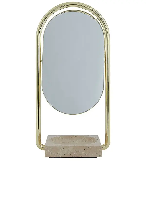 AYTM Angui Table Mirror In Metallic Gold - Travertine & Gold