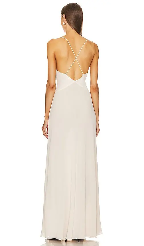 Helsa Sheer Deep V Long Slip Dress In Cream - 30% Off | Editorialist