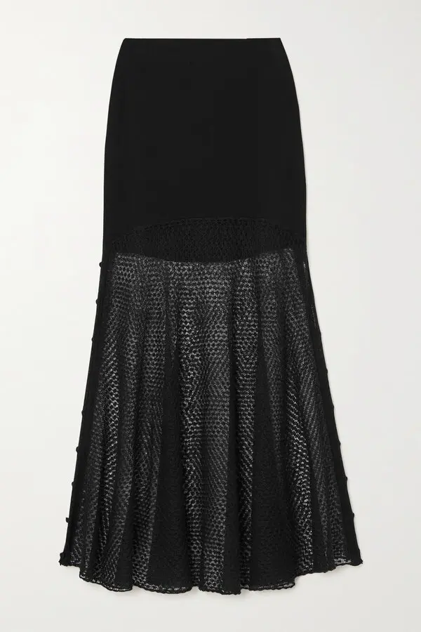 Chloé Paneled Wool-blend And Pointelle-knit Linen-blend Maxi Skirt