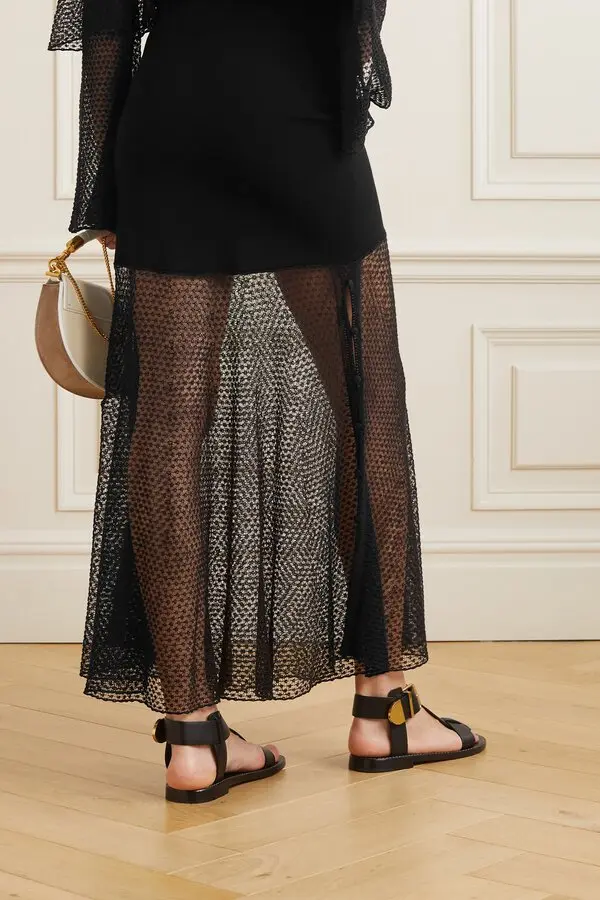 Chloé Paneled Wool-blend And Pointelle-knit Linen-blend Maxi Skirt