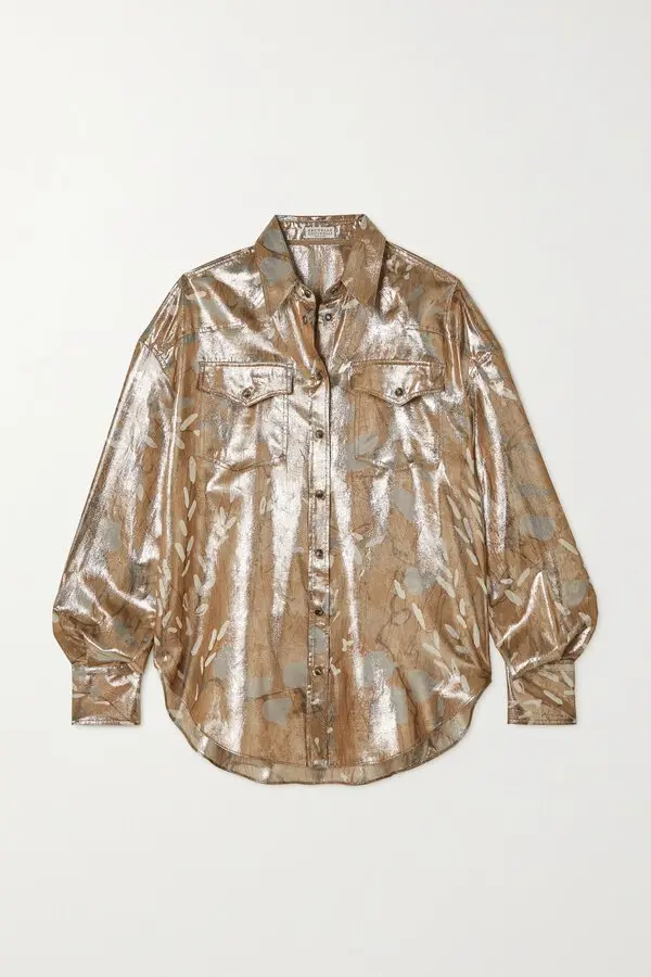 Brunello Cucinelli Printed Silk-blend Shirt - Metallic