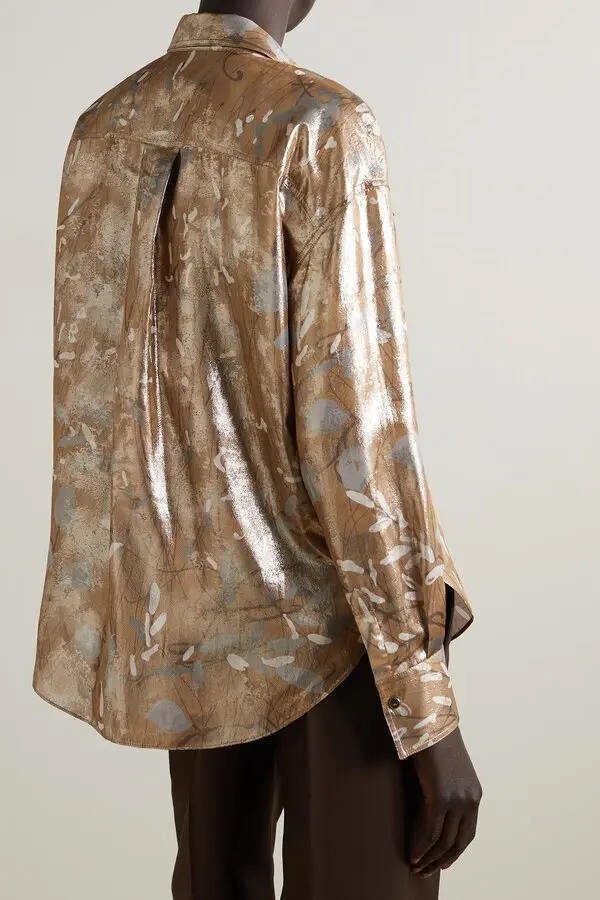 Brunello Cucinelli Printed Silk-blend Shirt - Metallic