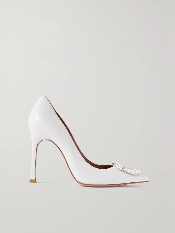 Amina Muaddi Camelia Crystal-embellished Leather Pumps - White