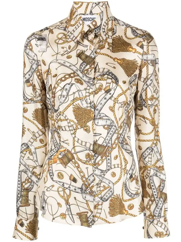 Moschino Bridle-print Silk Shirt - Neutrals