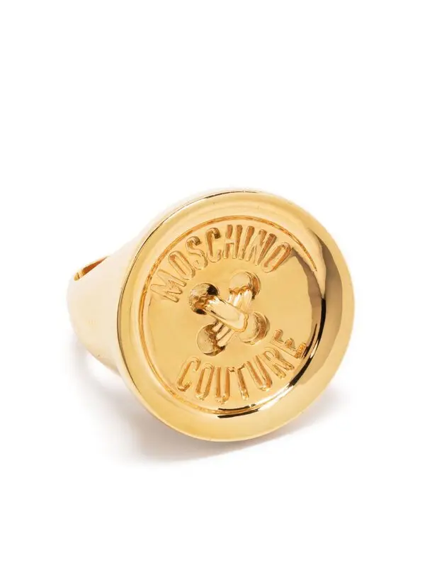 Moschino Debossed-logo Sovereign Ring - Gold